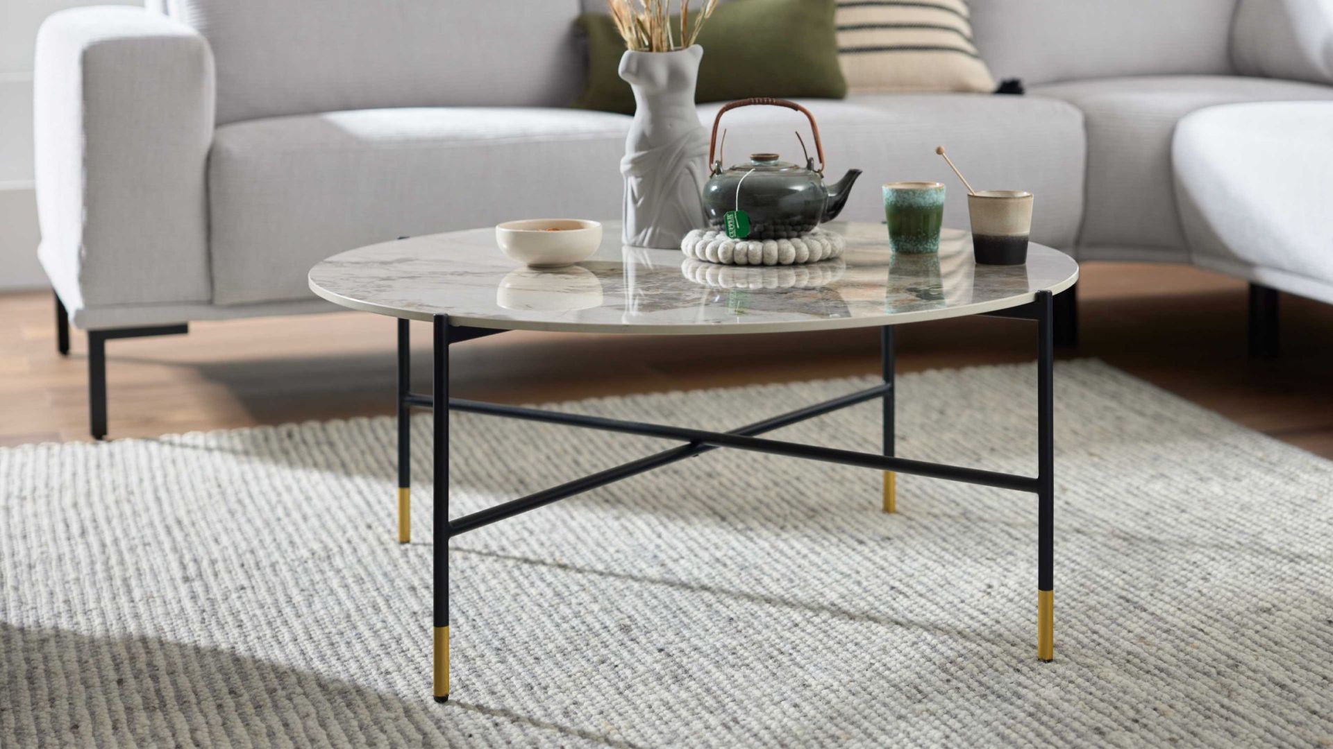 AKANTE Couchtisch Interliving Serie 6221 marmorfarbene Keramik Calcatta ...